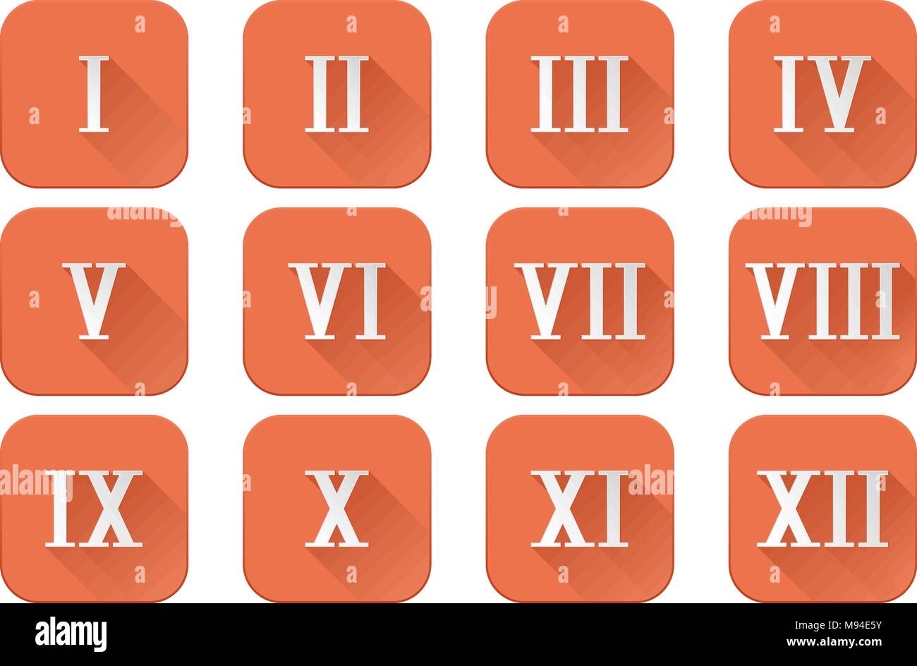 Roman Numerals Orange Square Icons Stock Vector Image And Art Alamy