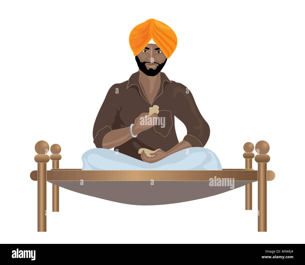 an illustration of a punjabi sikh man eating chapattis on a wooden ...