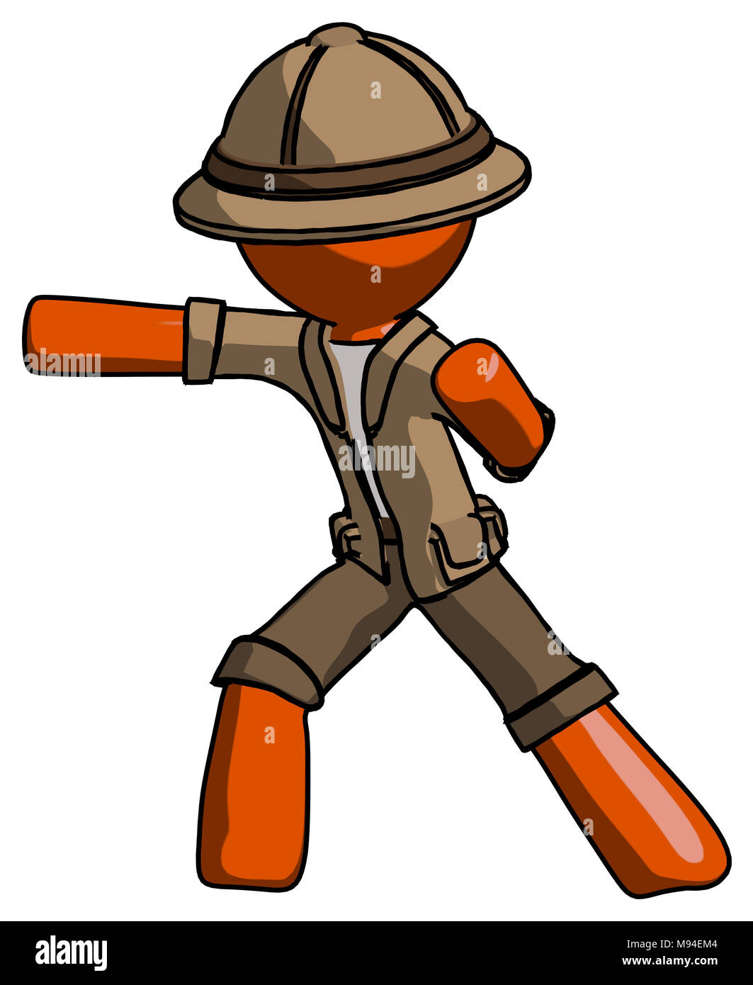 Orange explorer ranger man martial arts punch left Stock Photo - Alamy