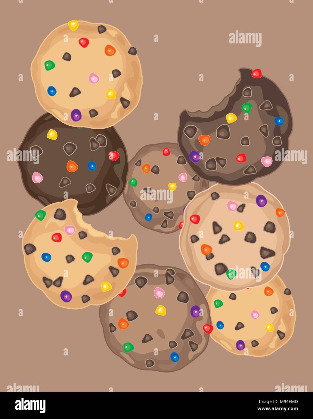 an illustration of delicious cookies with chocolate chips and colorful ...