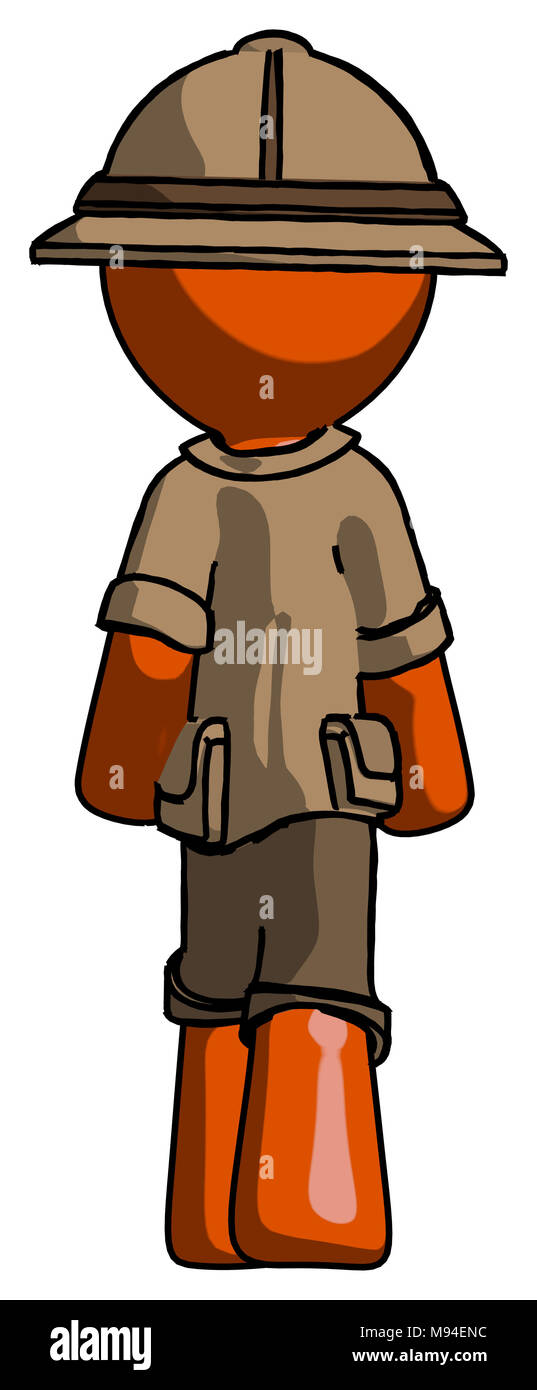 Orange explorer ranger man walking away, back view Stock Photo - Alamy