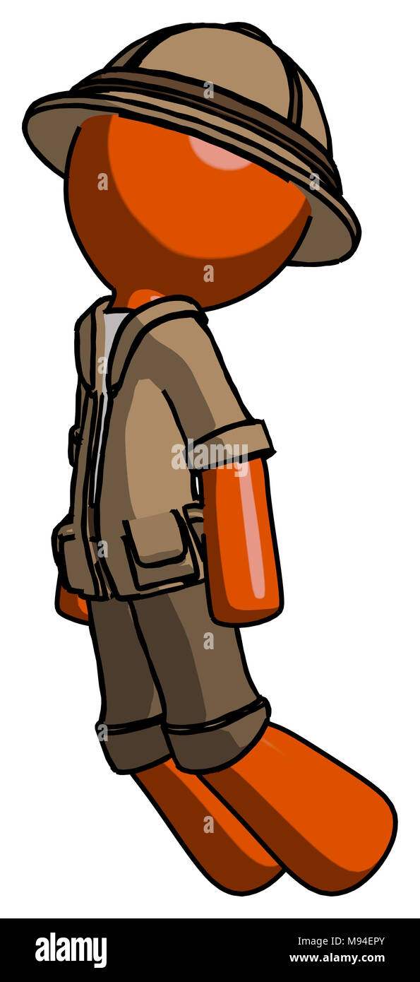 Orange explorer ranger man floating through air left Stock Photo - Alamy