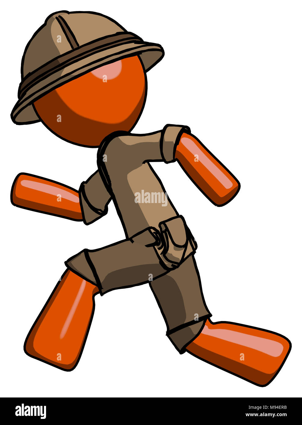 Orange explorer ranger man running fast left Stock Photo - Alamy