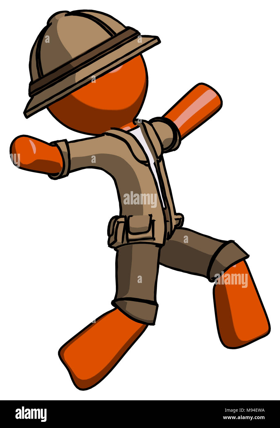 Orange explorer ranger man running away in hysterical panic direction ...