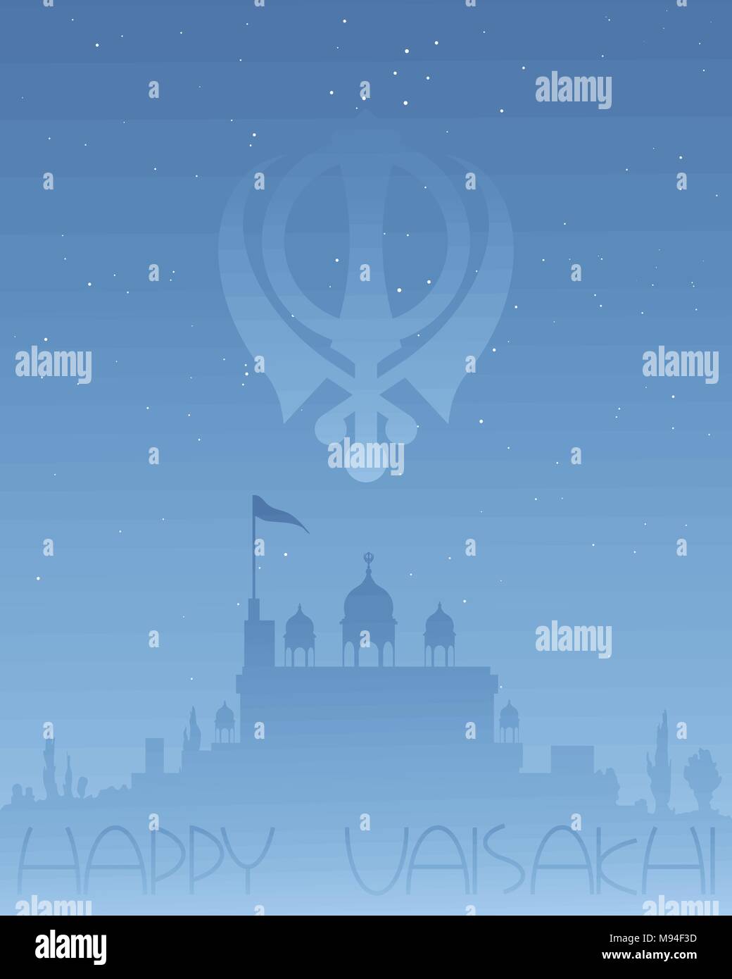 an illustration of a sikh greeting card with gurdwara and symbol on a ...
