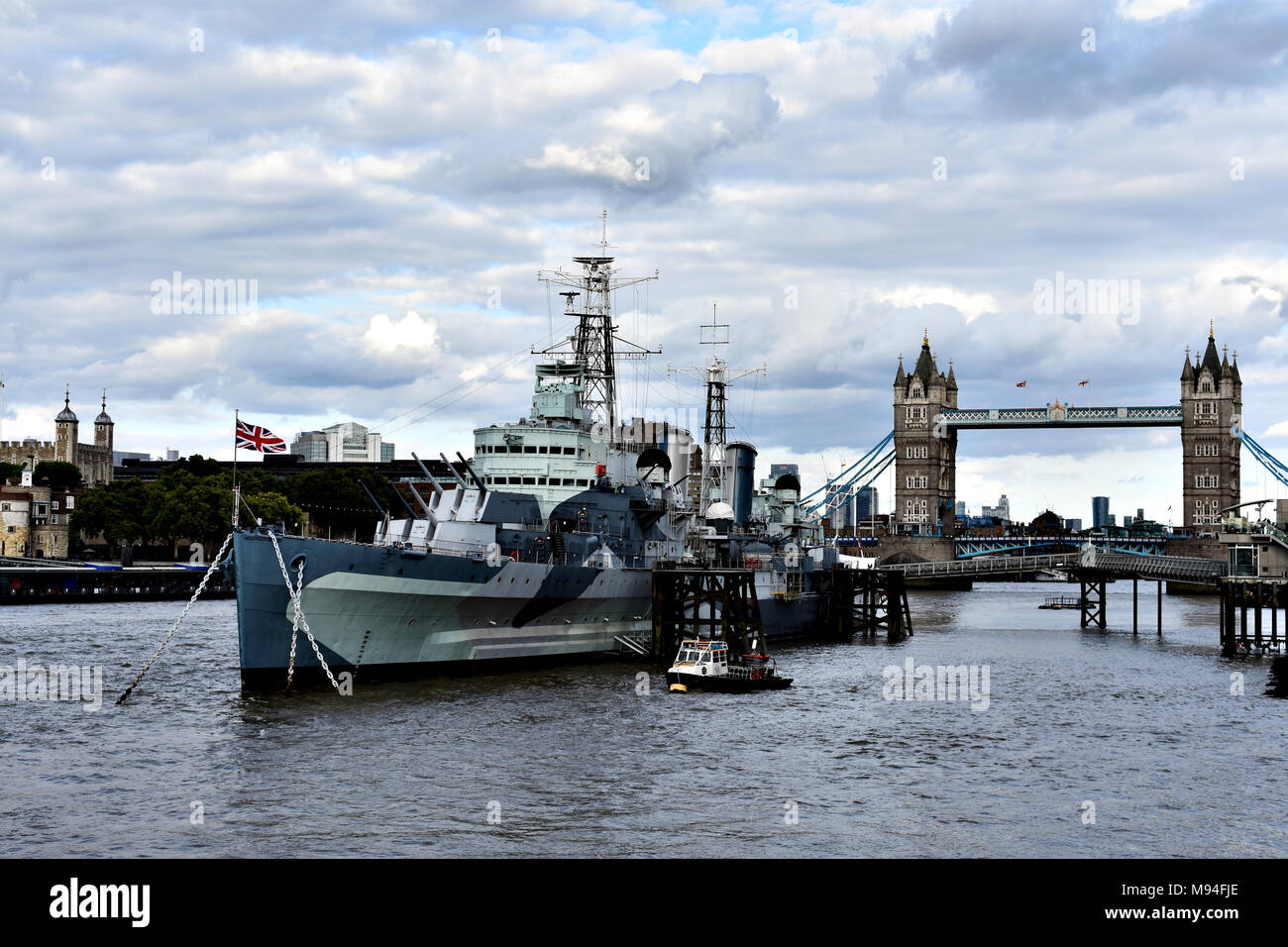 Royal navy boat cruiser ship river thames floating museum england hi ...