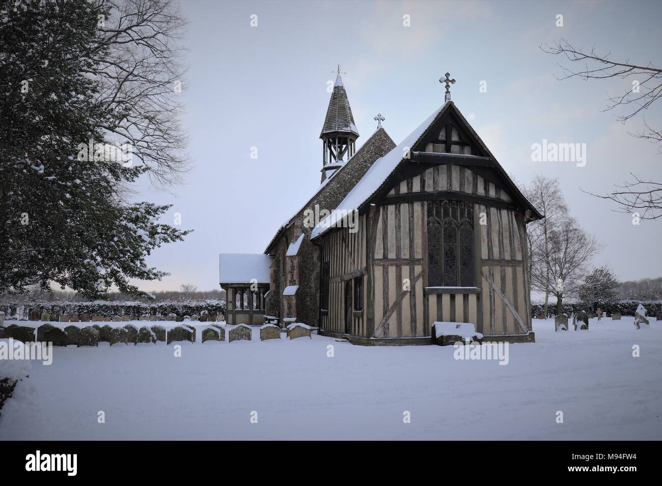 All Saint's Church, Crowfield, Suffolk, in the Snow Stock Photo - Alamy