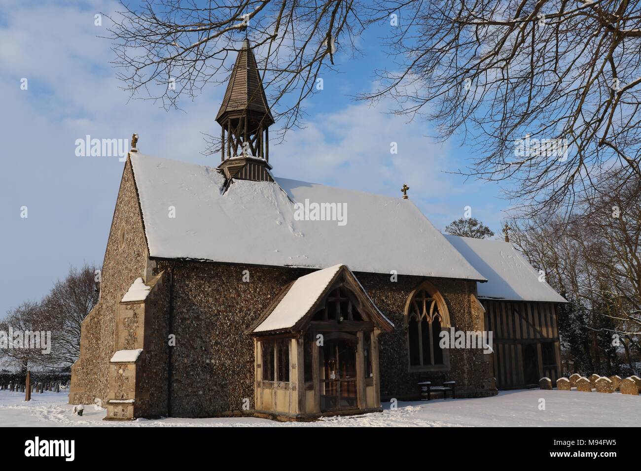 All Saint's Church, Crowfield, Suffolk, in the Snow Stock Photo - Alamy