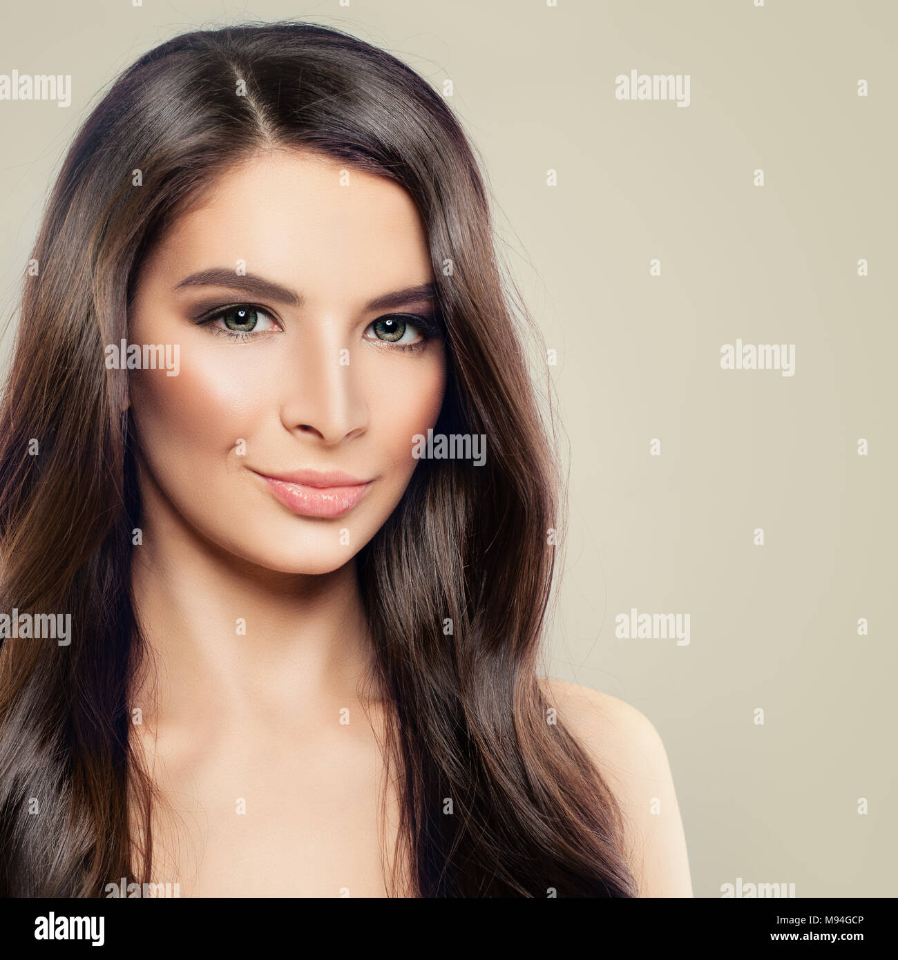 Young Smiling Model Woman with Healthy Skin and Hair. Cute Female Face ...