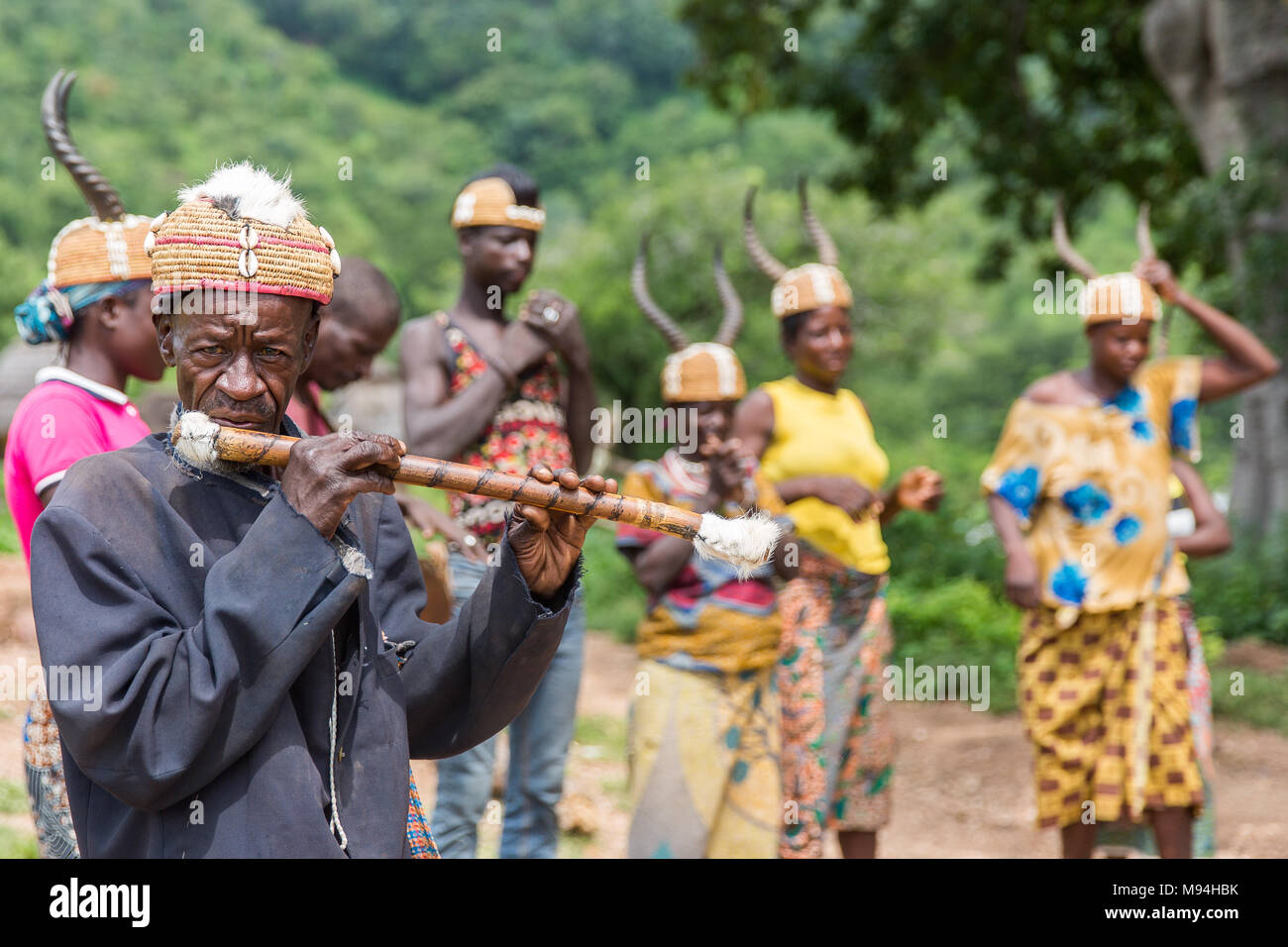 Somba village residents dance in front of their Tata Somba houses ...