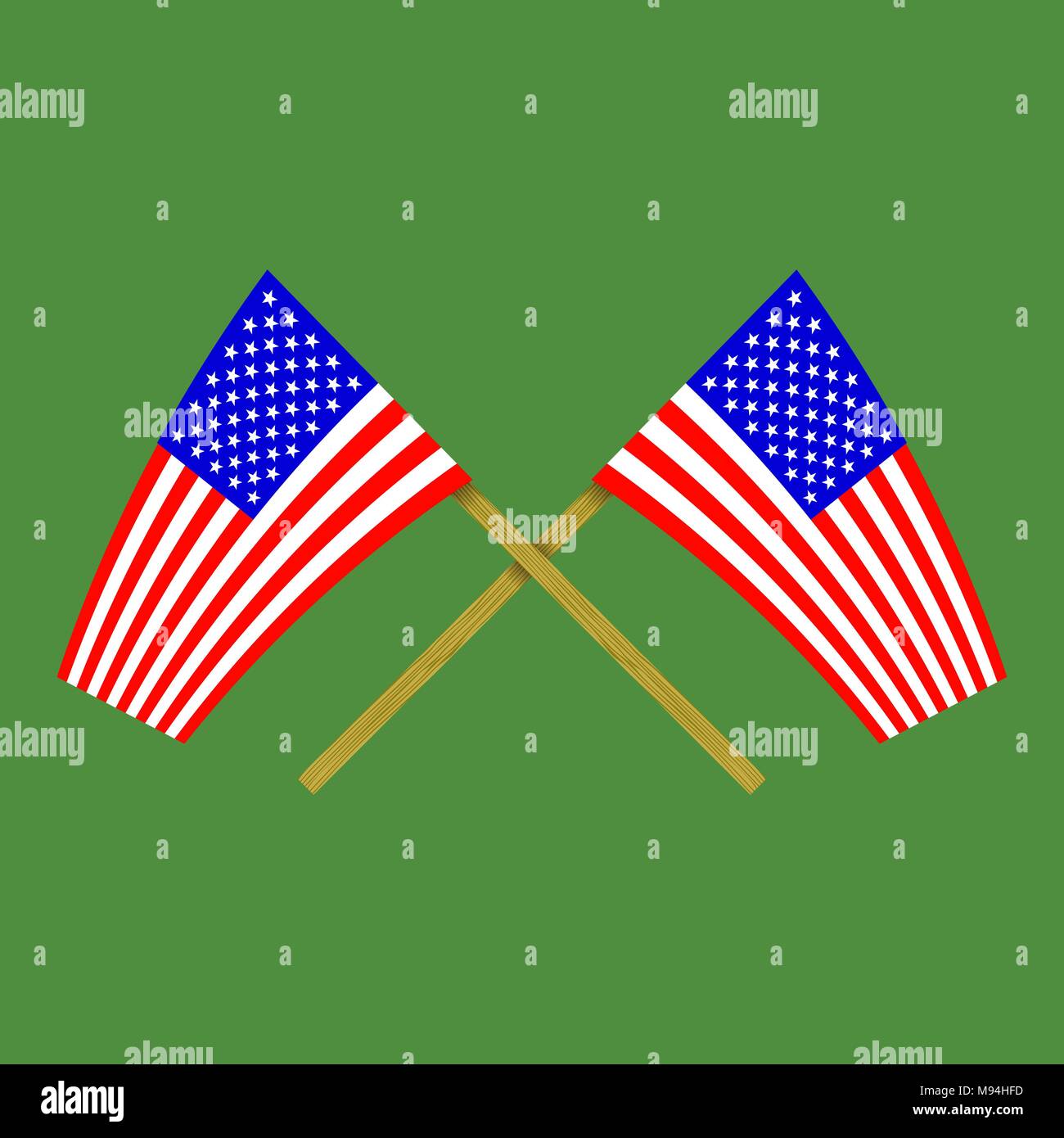 Two Crossed American Flags on Green Background Stock Vector Image & Art ...