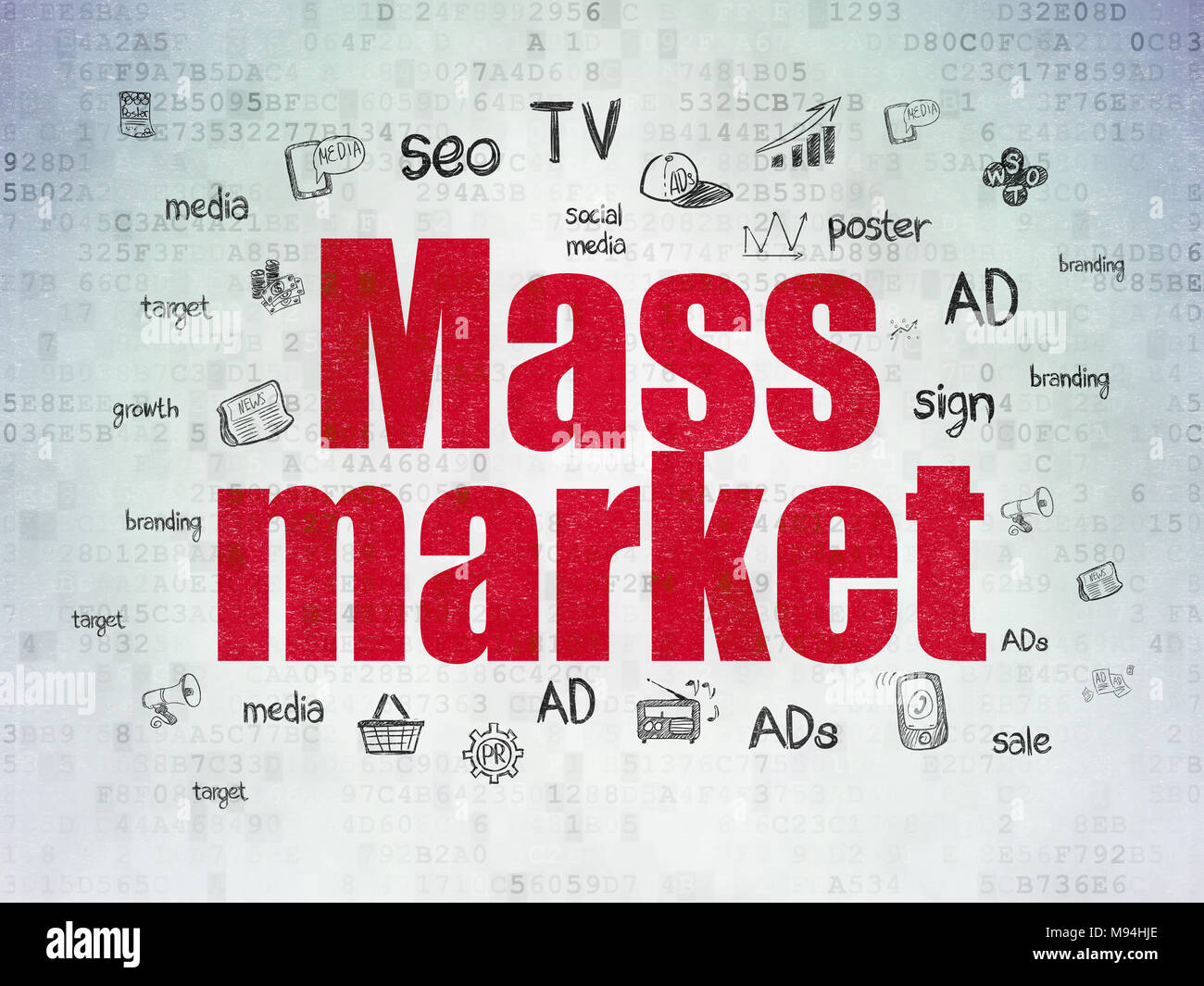 Advertising concept: Mass Market on Digital Data Paper background Stock ...