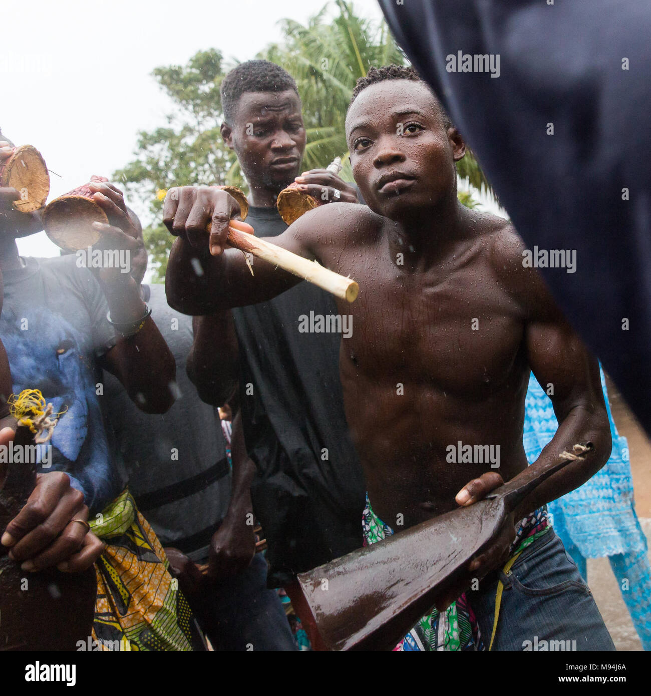 Residents of a small village near Ouidah, southern Benin, take part in ...