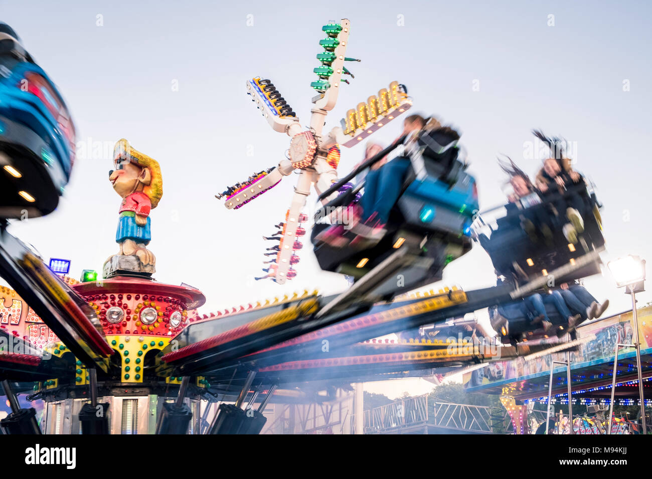People on fairground rides, Goose Fair, Nottingham, England, UK Stock ...