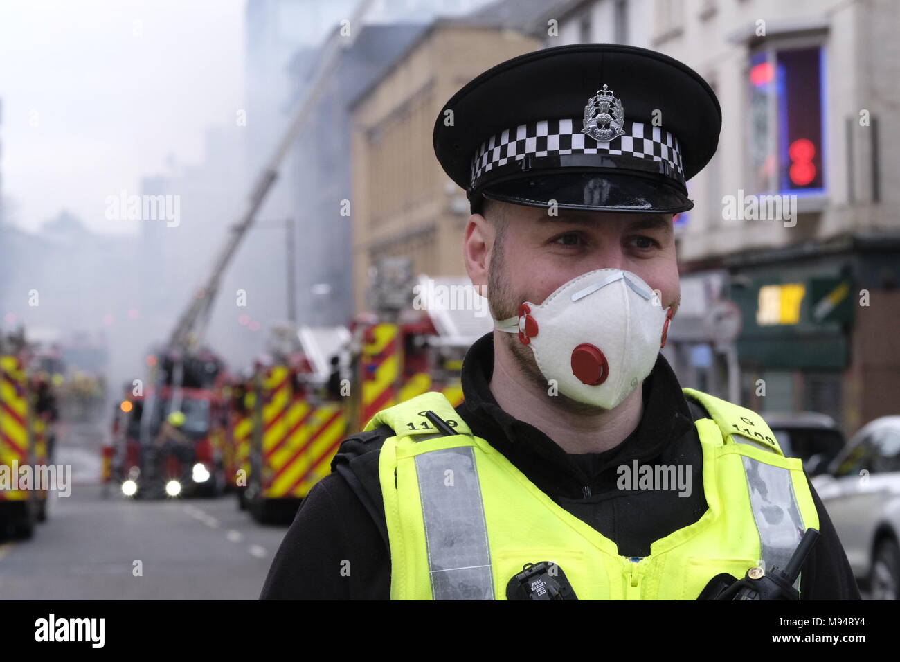 Glasgow, UK. 22 March 2018. Major fire is being fought on Sauchiehall ...