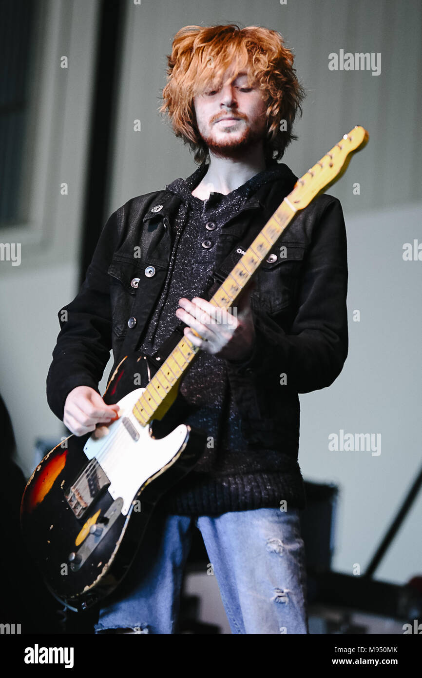 Costa Mesa, CA, USA. 17th Mar, 2018. Lil Aaron's guitarist performs at ...