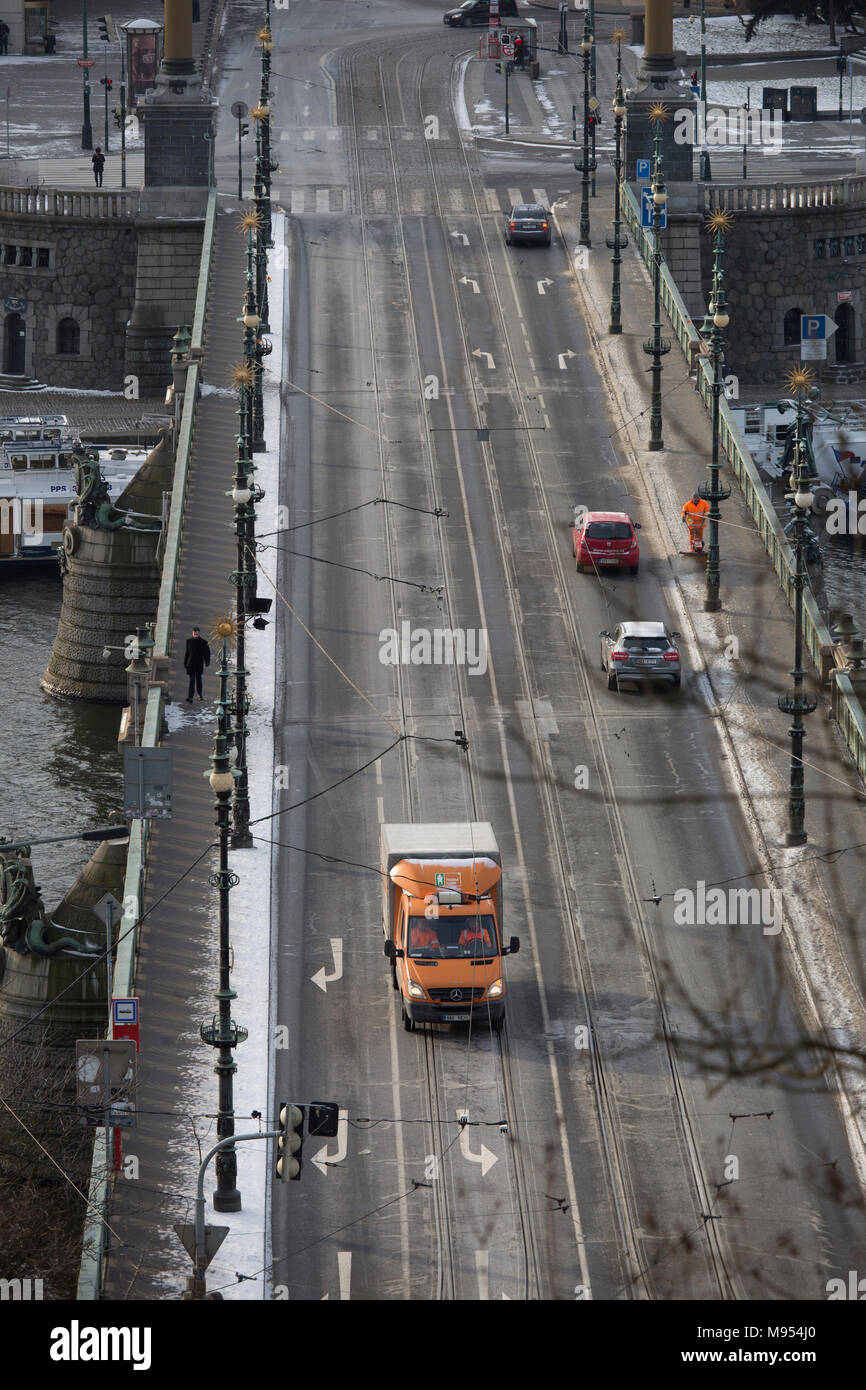 Views from Letna Park to the Cechuv Bridge which crosses the Vltava ...