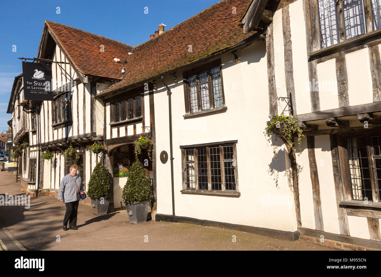 Historic Tudor architecture of the Swan Hotel, Lavenham, Suffolk ...