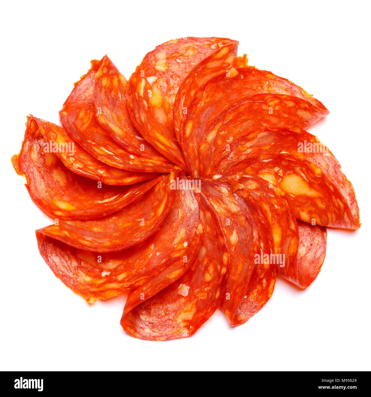 Italian Salami or spanish chorizo on white background Stock Photo - Alamy