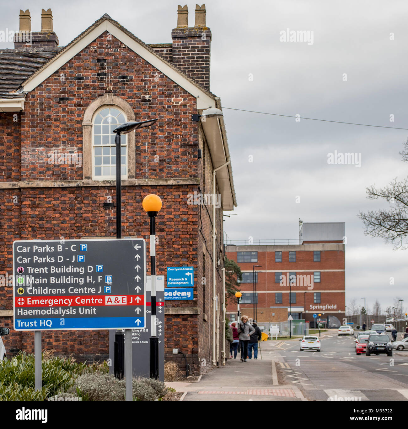 Royal Stoke Hospital in Stoke on Trent with departmental sign Stock ...
