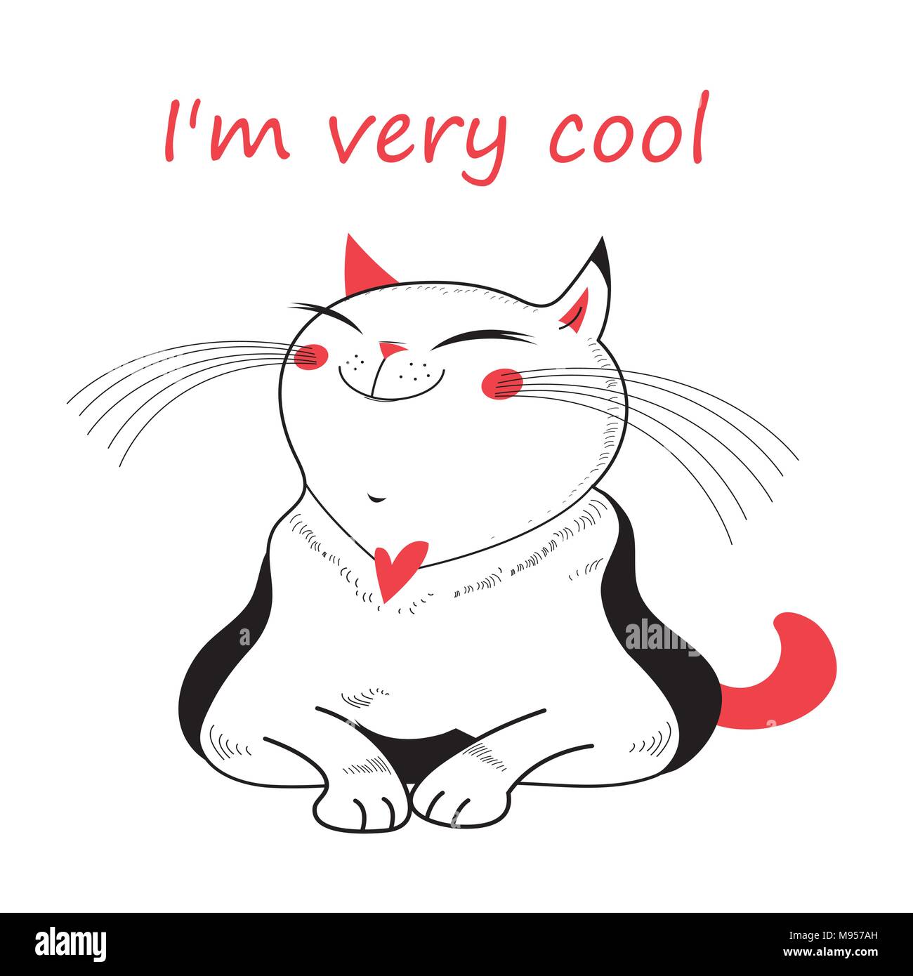 Vector funny cat on a white background. An example for the design of ...