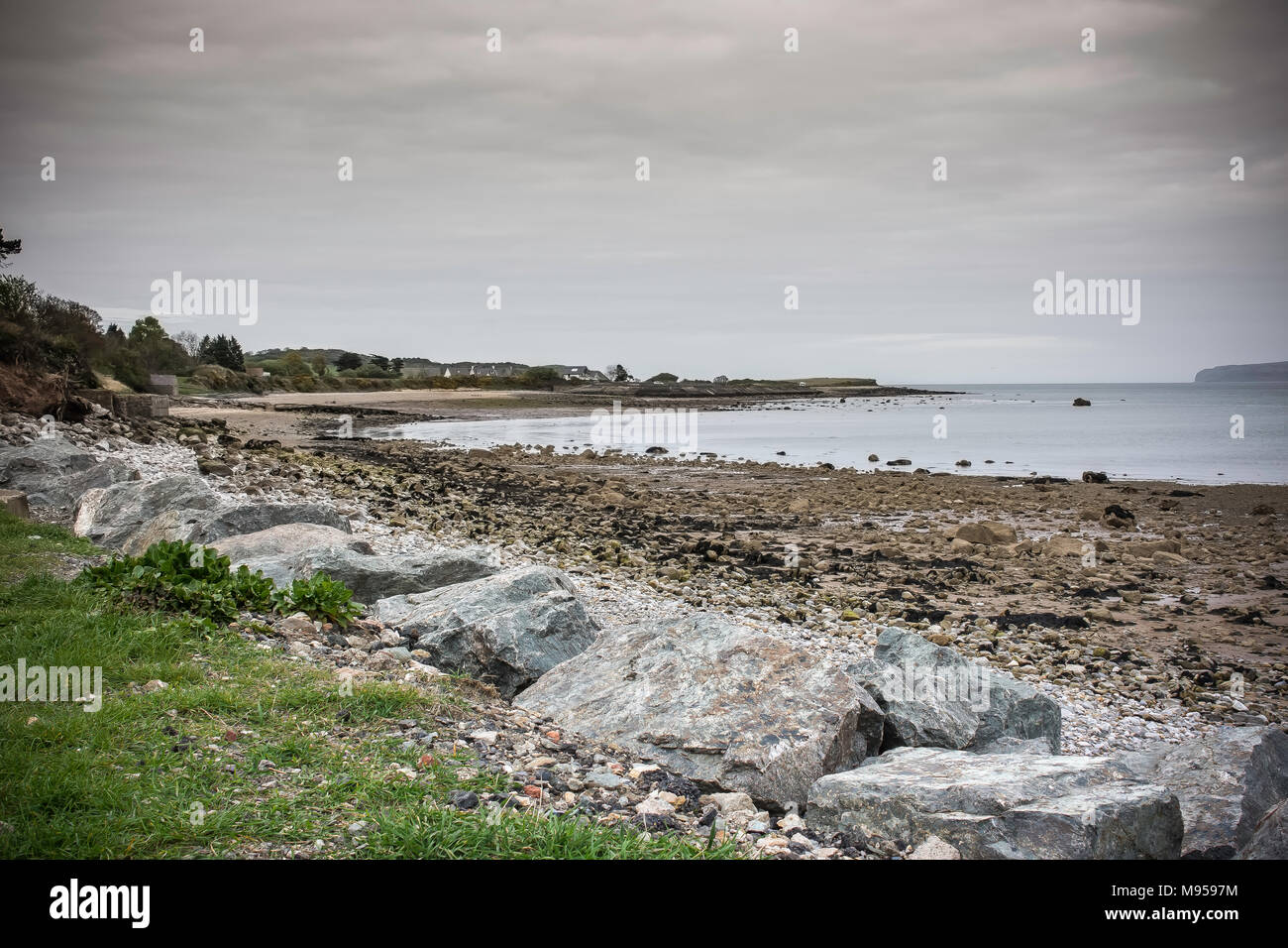 Anglesey landscape.Beaumaris beach during low tide.Turquiose water and ...