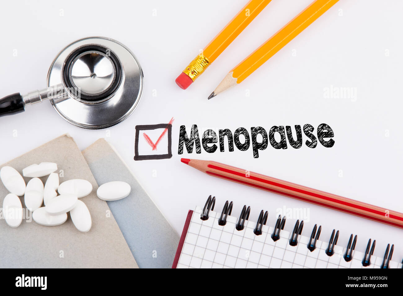 Menopause. Questionnaire with red cross on the white paper. Health ...