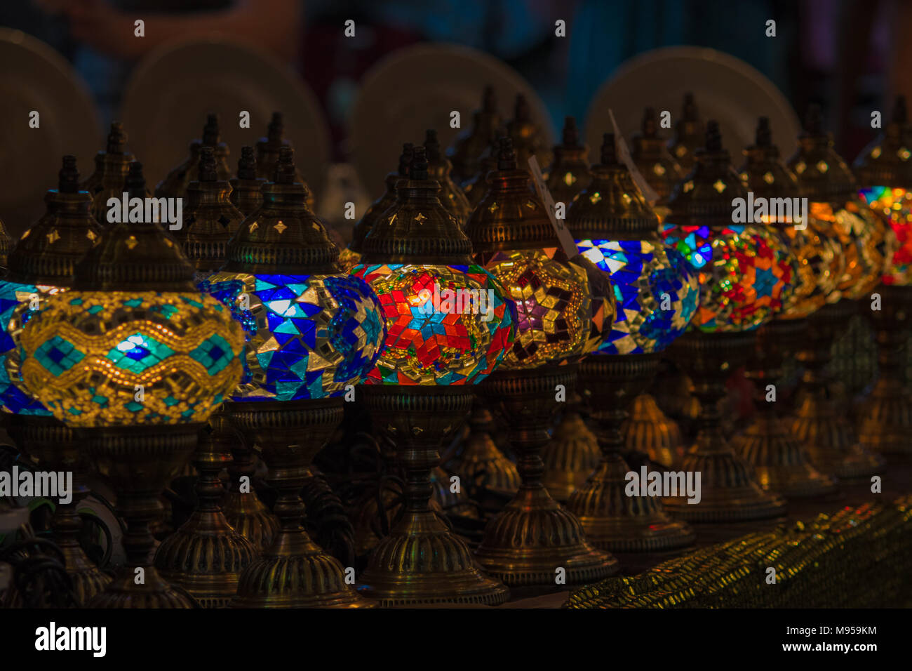 Handmade Turkish glass mosaic table lamps.room Stock Photo - Alamy