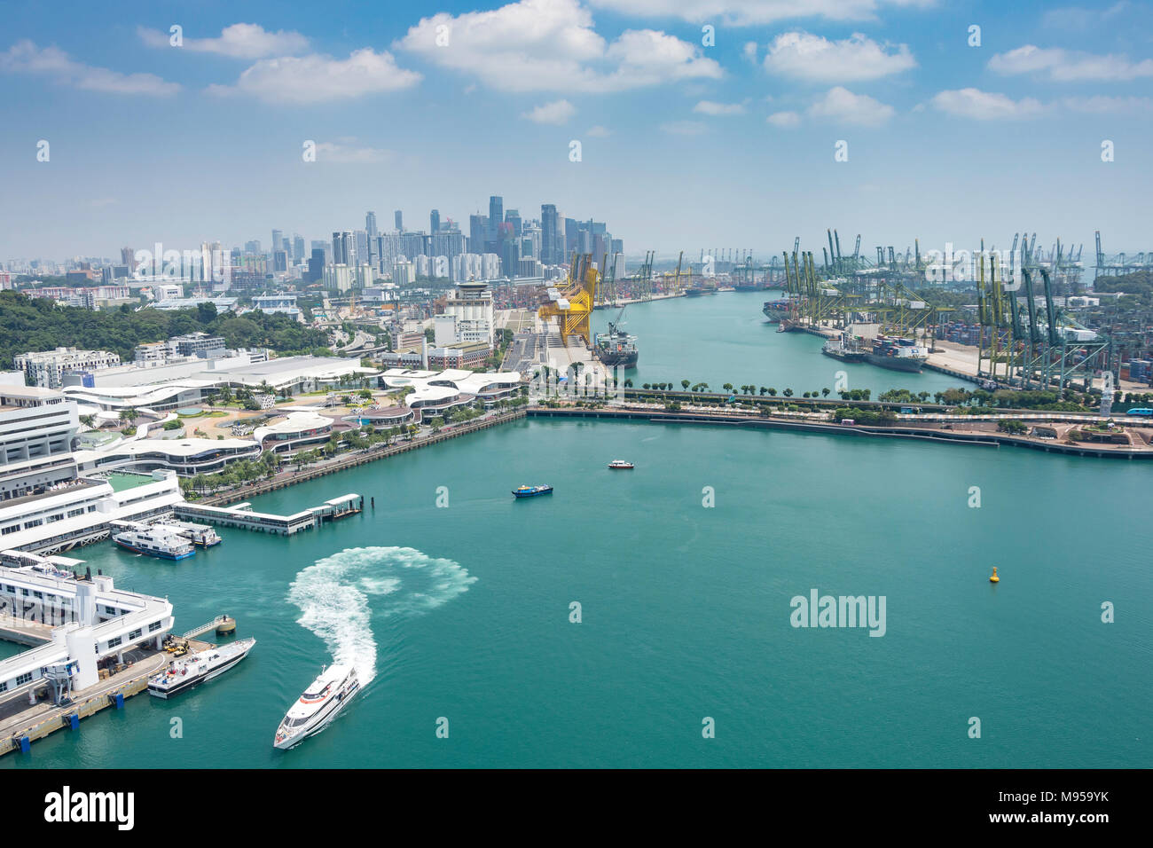 Aerial view of Central Business District and Port of Singapore, Central ...