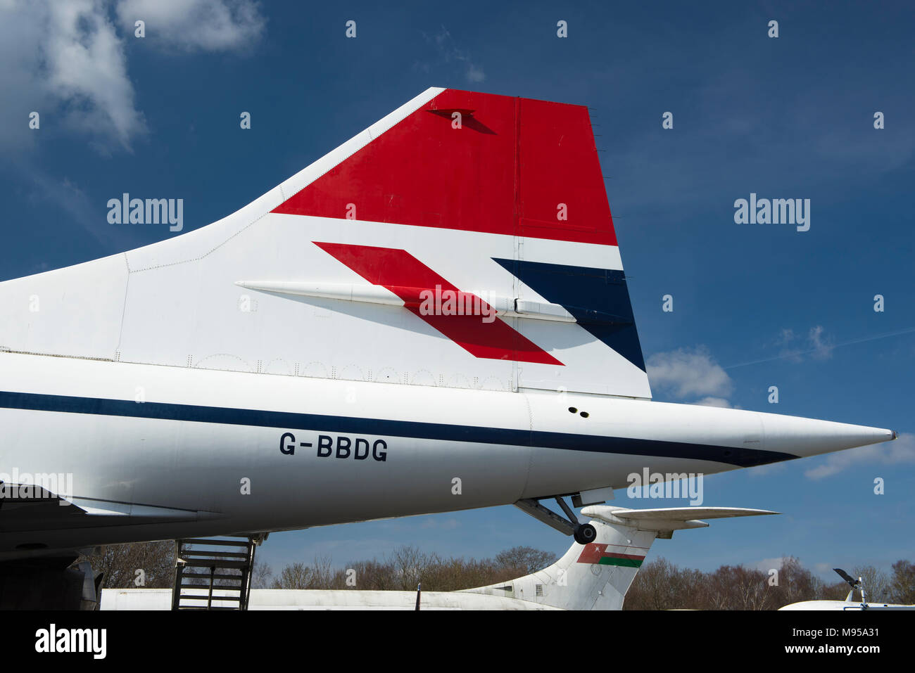 The tail of Concorde G-BBDG at Brooklands Museum, Weybridge, Surrey ...
