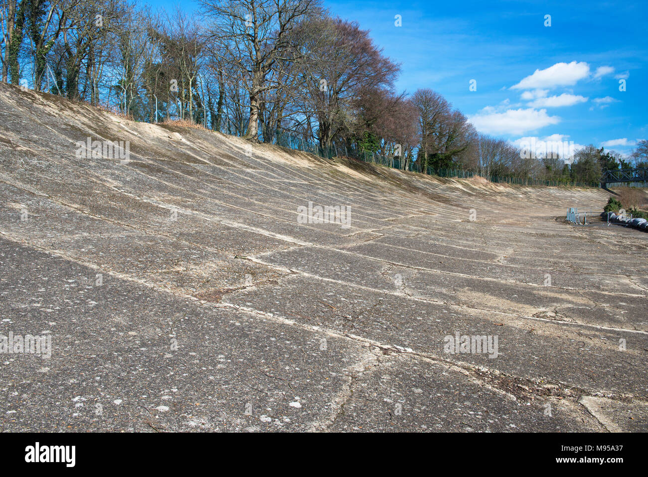 A view of the famous banked racetrack at Brooklands Museum, Weybridge ...