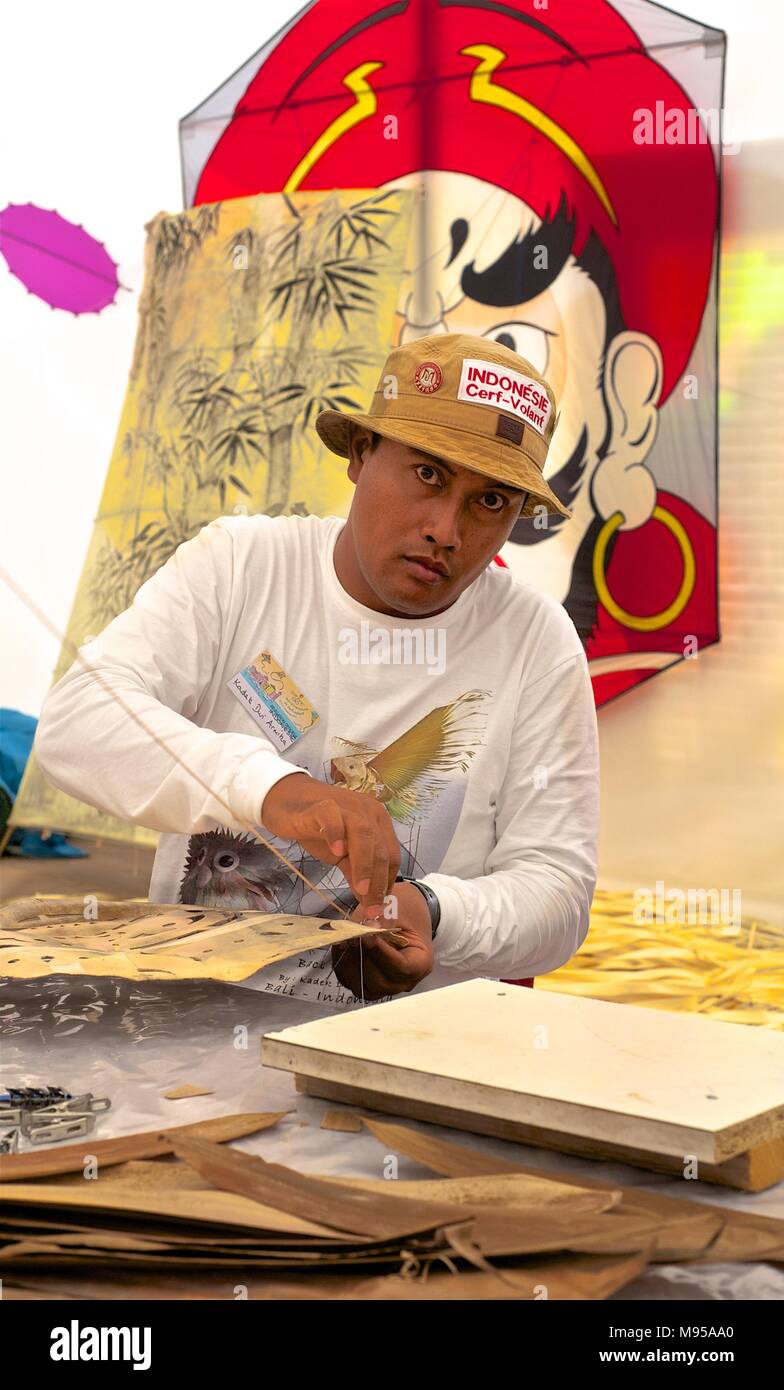 Kadek Armika, Indonesia kite maker at the Dieppe International Kite ...