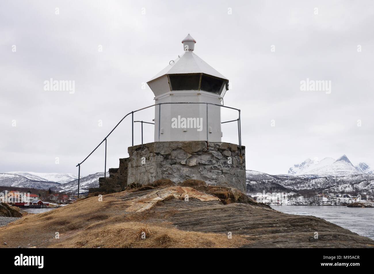 Tiny white lighthouse, Saltstraumen, Bodo, Norway Stock Photo - Alamy