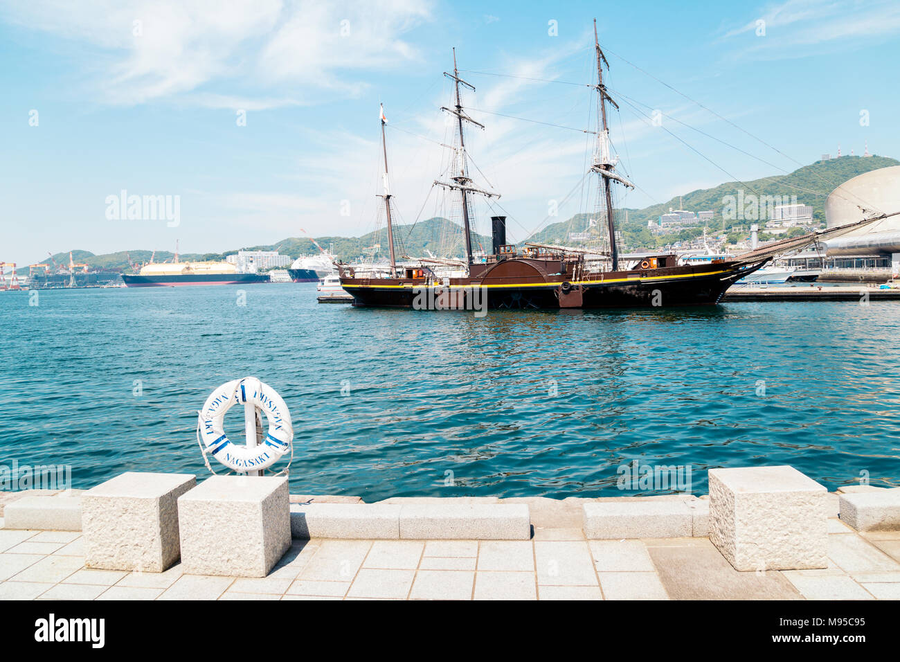 Dejima Wharf - ocean view of Nagasaki port at summer day in Japan Stock ...