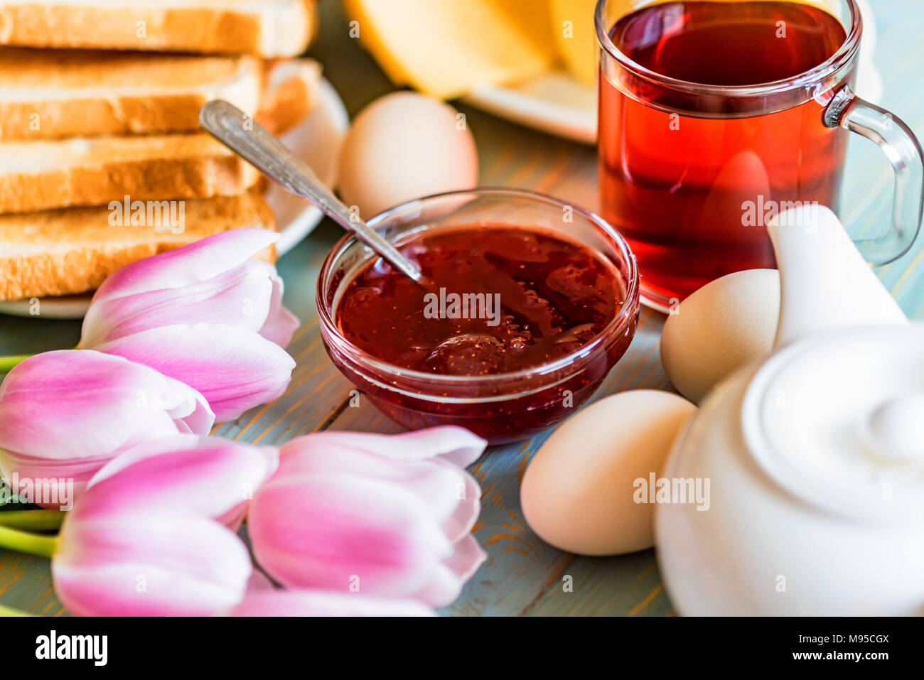 Cup tea toast bread jam hi-res stock photography and images - Alamy
