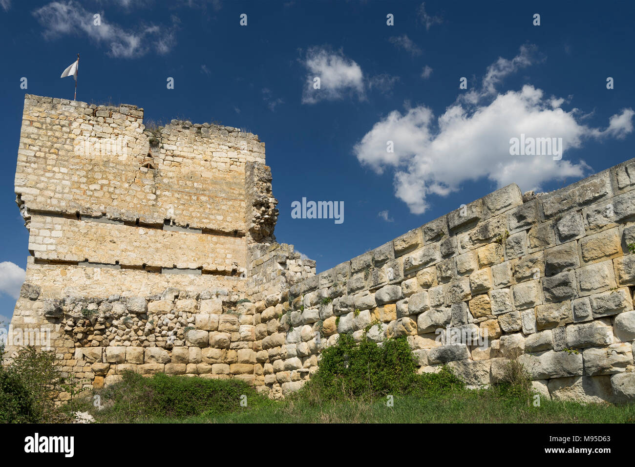 The stone fortress tower from medieval castle Cherven, Bulgaria Stock ...