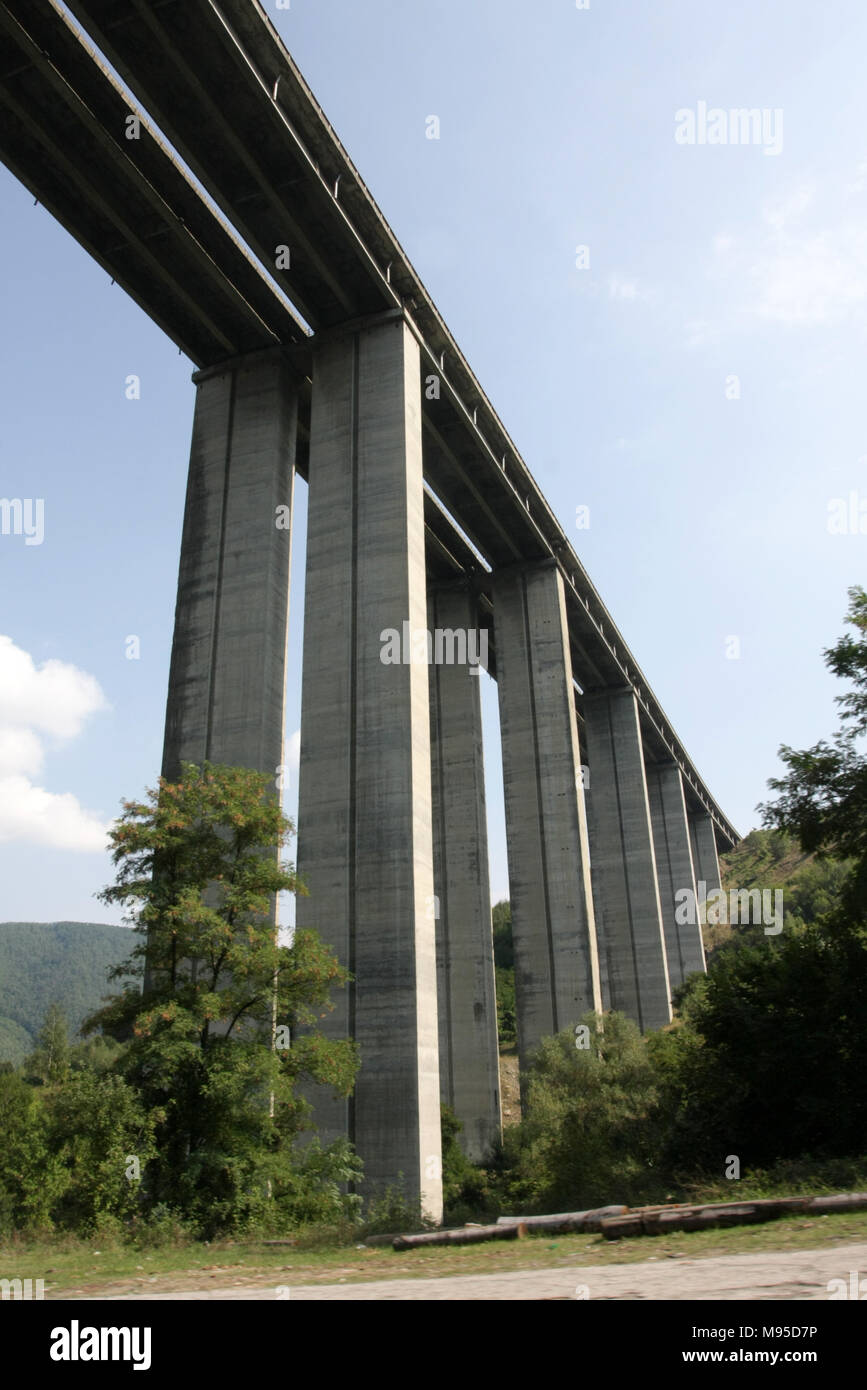 View under of Highway or Expressway overpass. Old construction highway ...