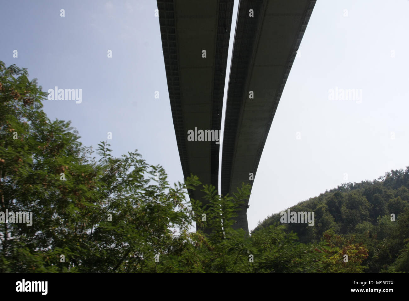 View under of Highway or Expressway overpass. Old construction highway ...