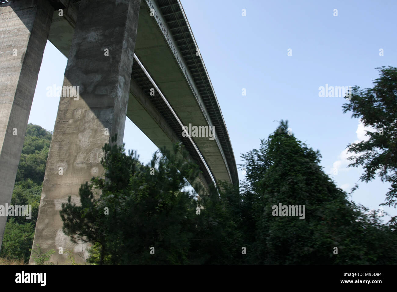 View under of Highway or Expressway overpass. Old construction highway ...