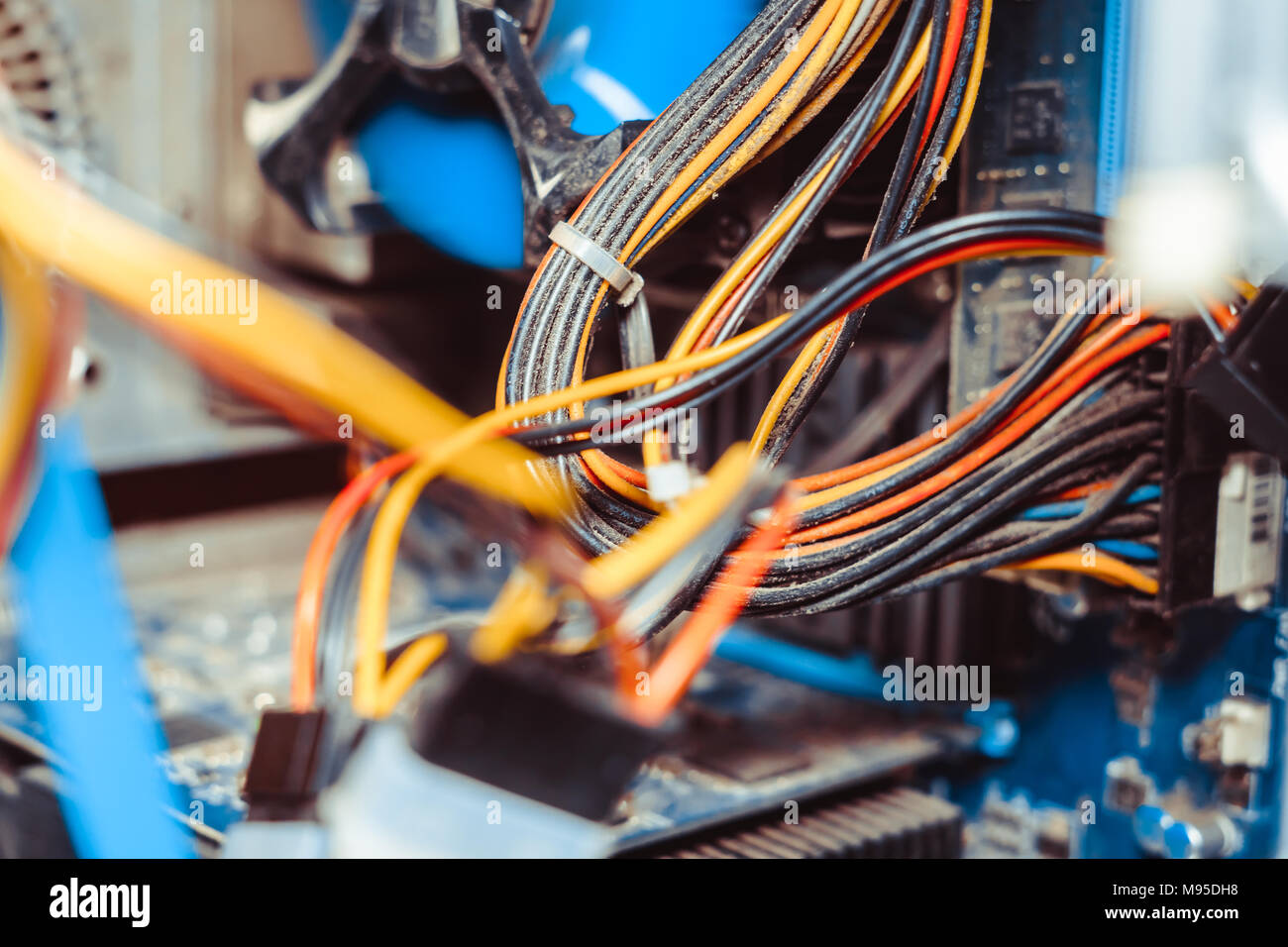 Computer board chip circuit cpu core blue technology background or ...