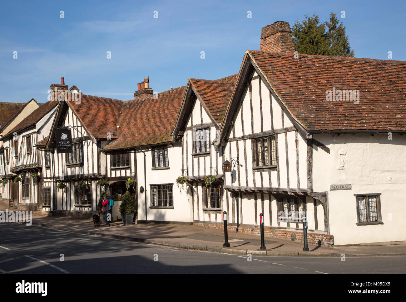 Historic Tudor architecture of the Swan Hotel, Lavenham, Suffolk ...
