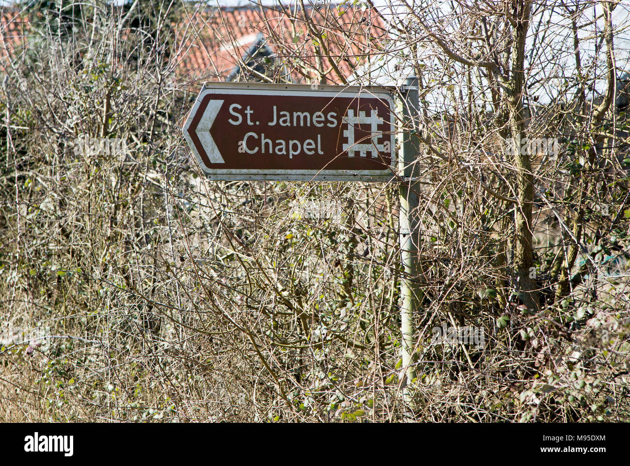 English Heritage sign for Saint James chapel, Lindsey, Suffolk, England ...