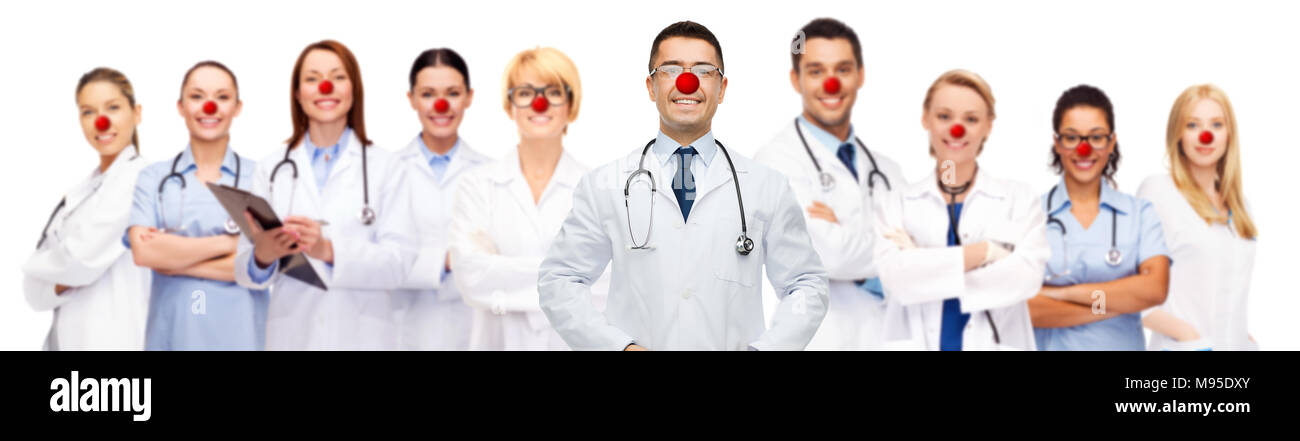 group of smiling doctors at red nose day Stock Photo - Alamy