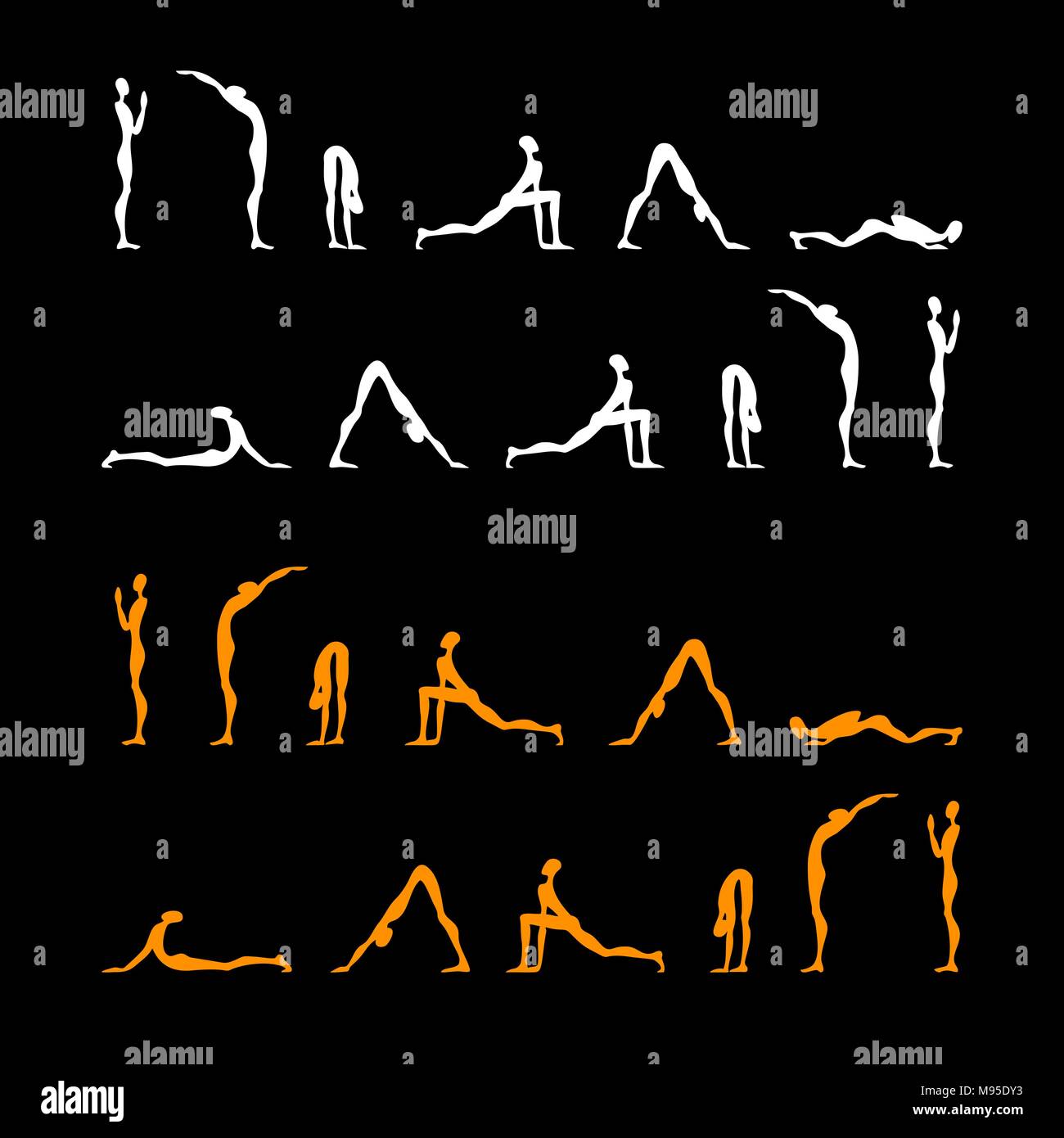 Yoga Infographics Surya Namaskar Set Salutation The Sun Stock Vector