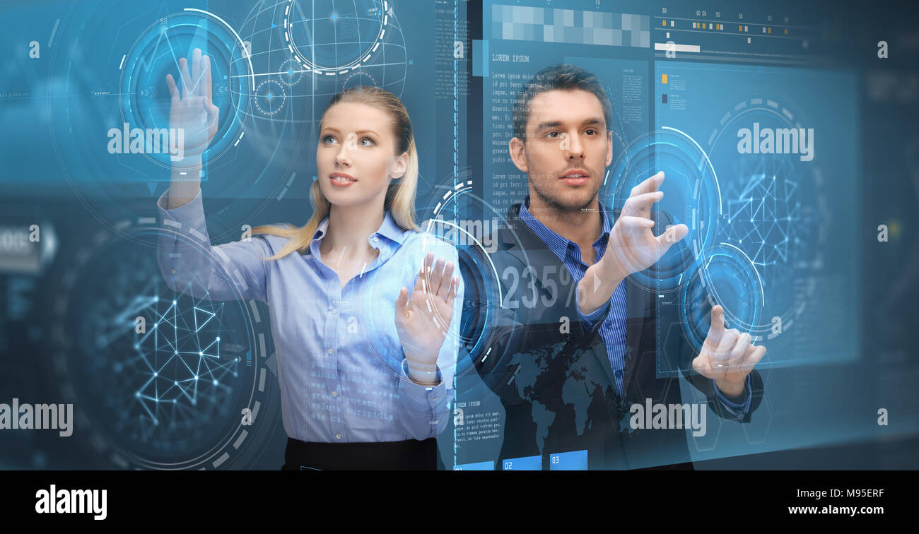 business people using virtual screen projections Stock Photo - Alamy