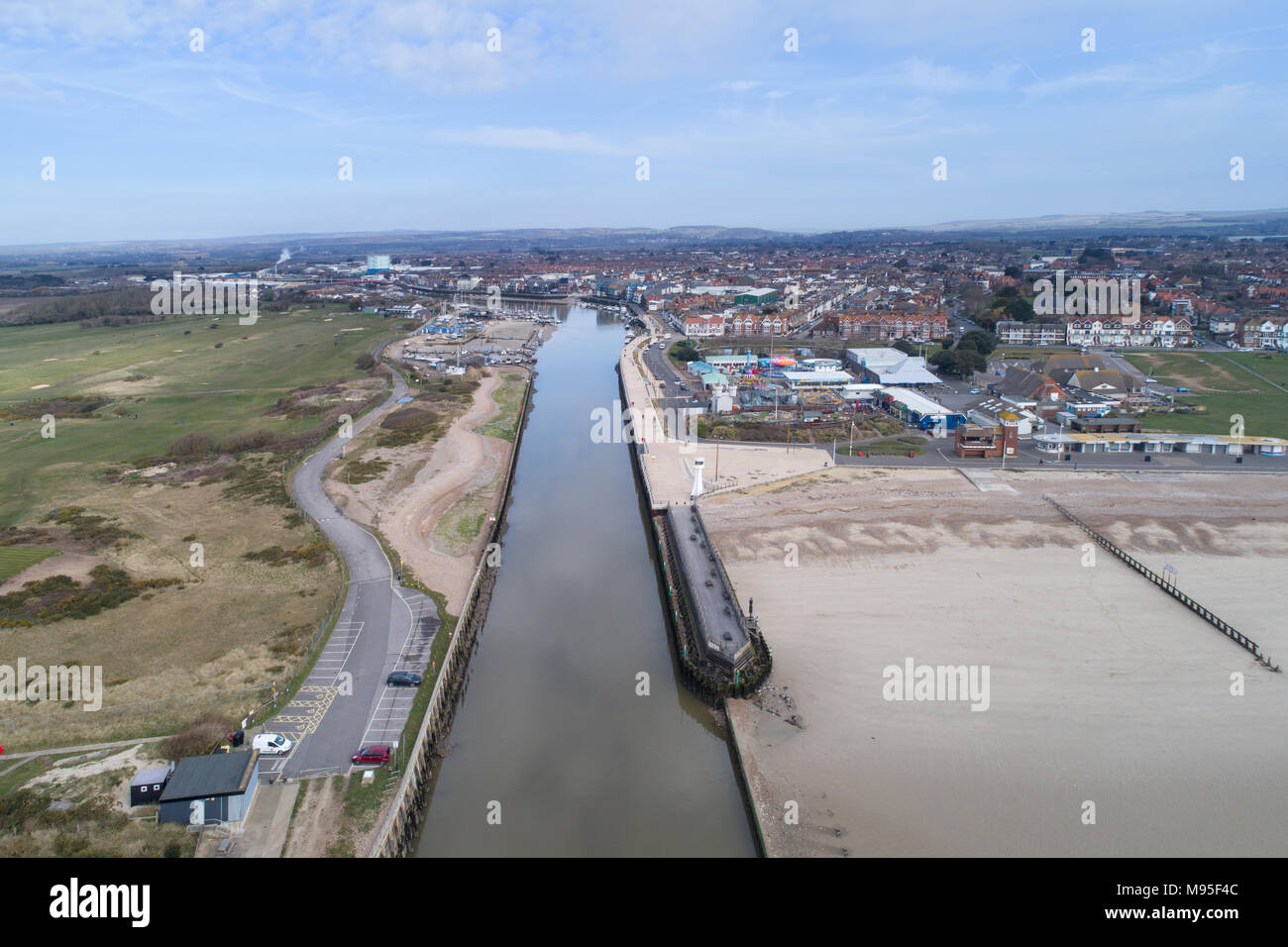 aerial view of littlehampton harbour entrance and the river arun taken ...