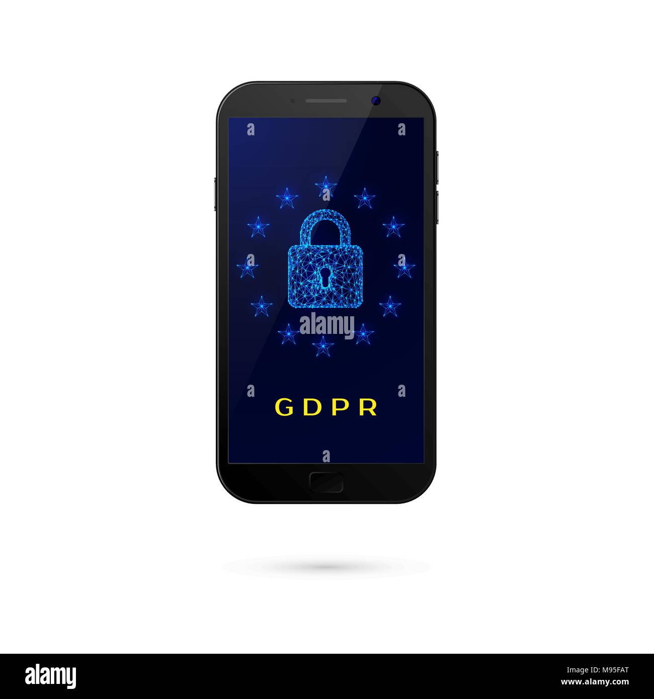 GDPR - General Data Protection Security. Phone with padlock and stars ...
