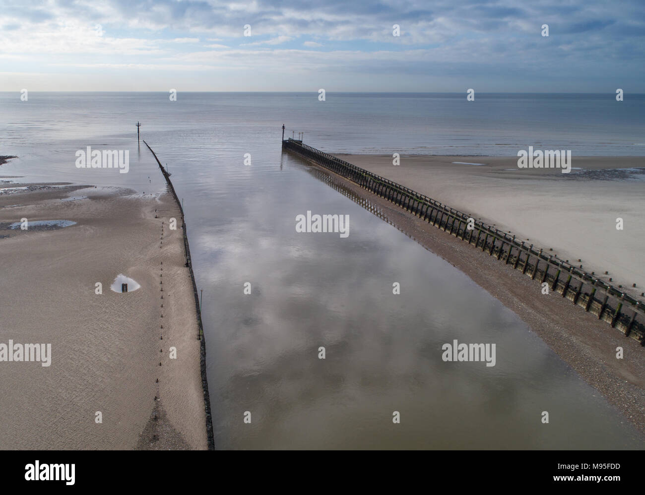 aerial view of littlehampton harbour entrance and the river arun taken ...