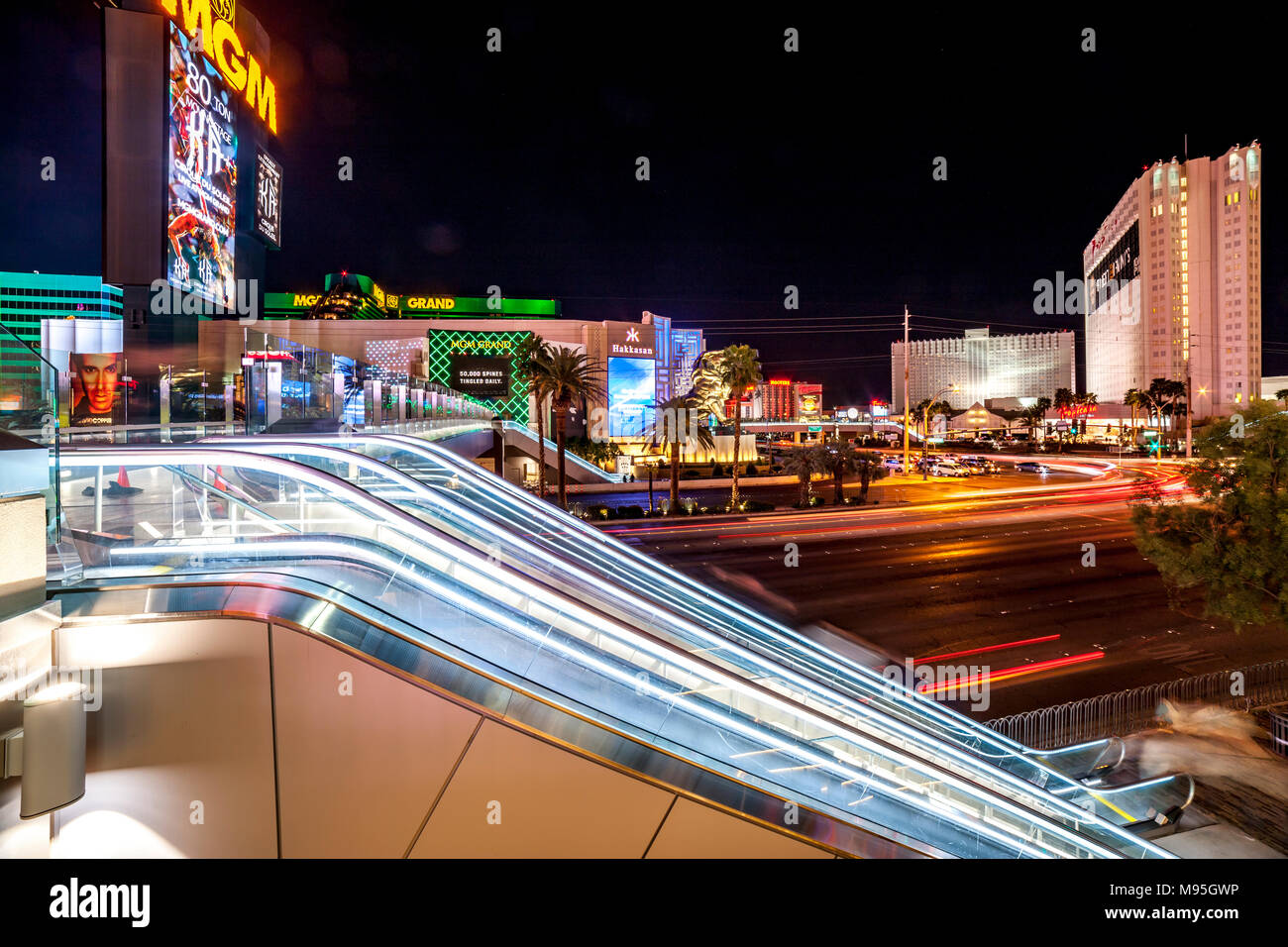 Escalators leading to walkway and the strip, Las Vegas, U.S.A Stock ...