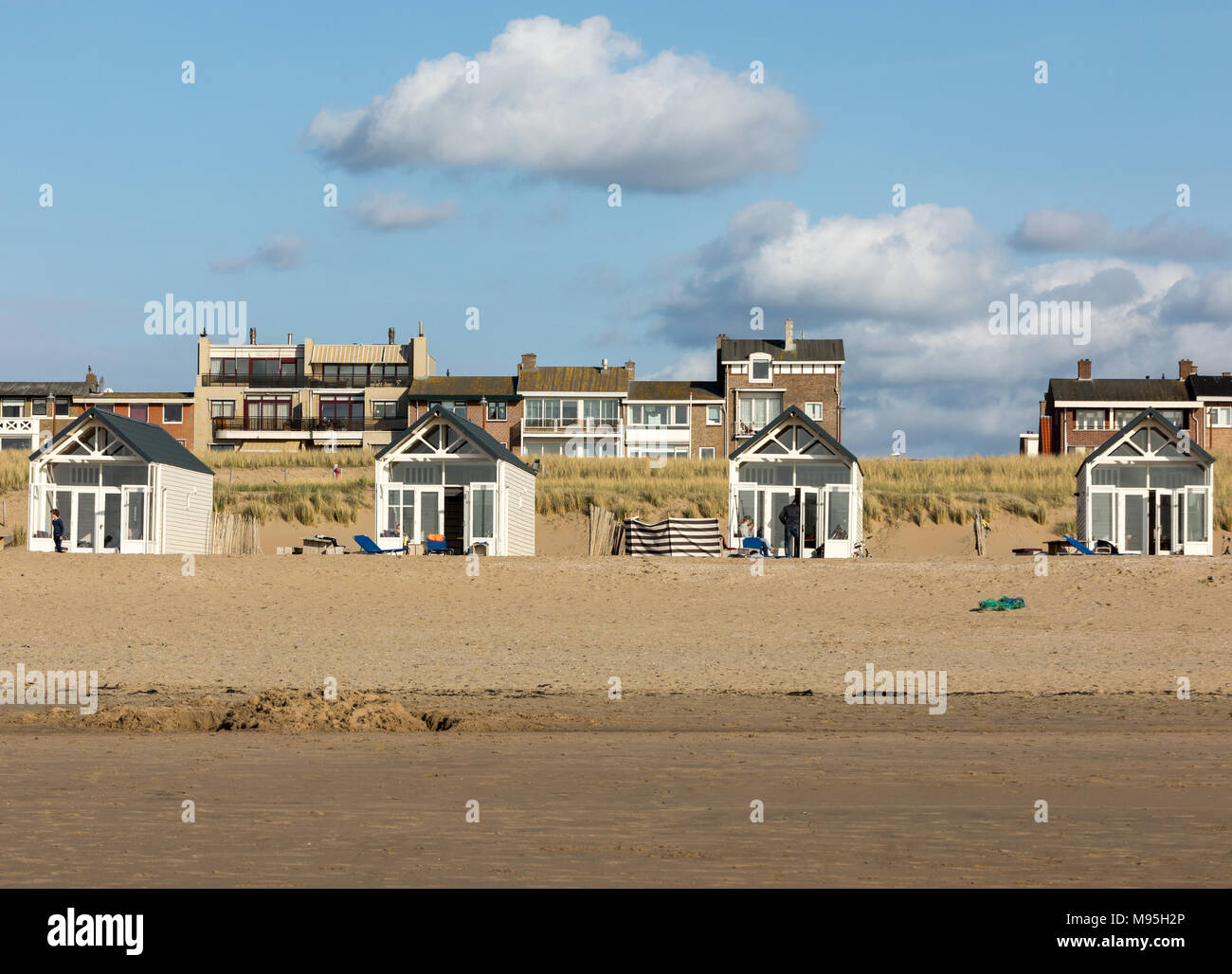 Katwijk, Netherlands - April 23, 2017: Row white beach houses at the ...